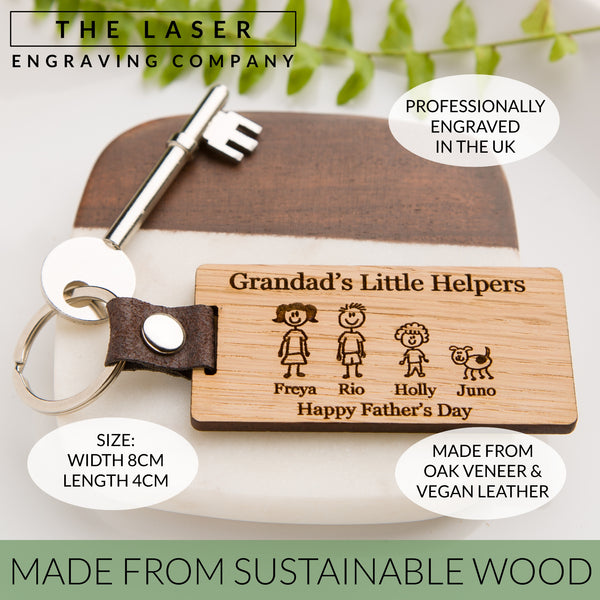 Family Member Personalised Engraved Wooden Keyring, Father’s Day Gifts ...